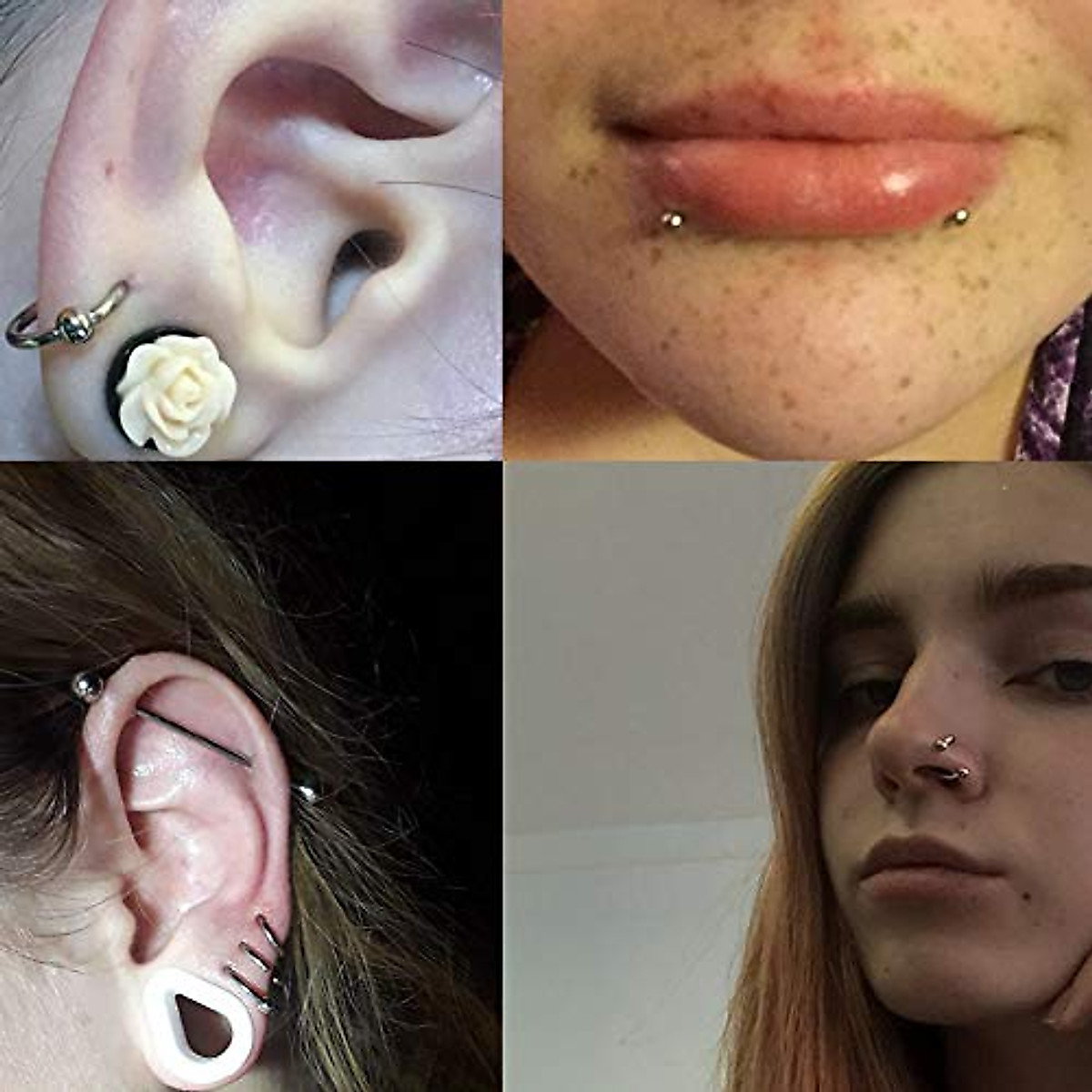 Xpircn 70PCS Piercing Kit Stainless Steel 14G 16G Lip Nose Septum Tongue Tragus Cartilage Daith Eyebrow Belly Button Rings Body Piercing Jewelry Tools