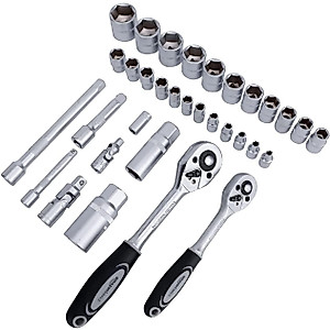 Amazon Basics 65-Piece General Household Home Repair and Mechanic's Hand Tool Kit Set, Black