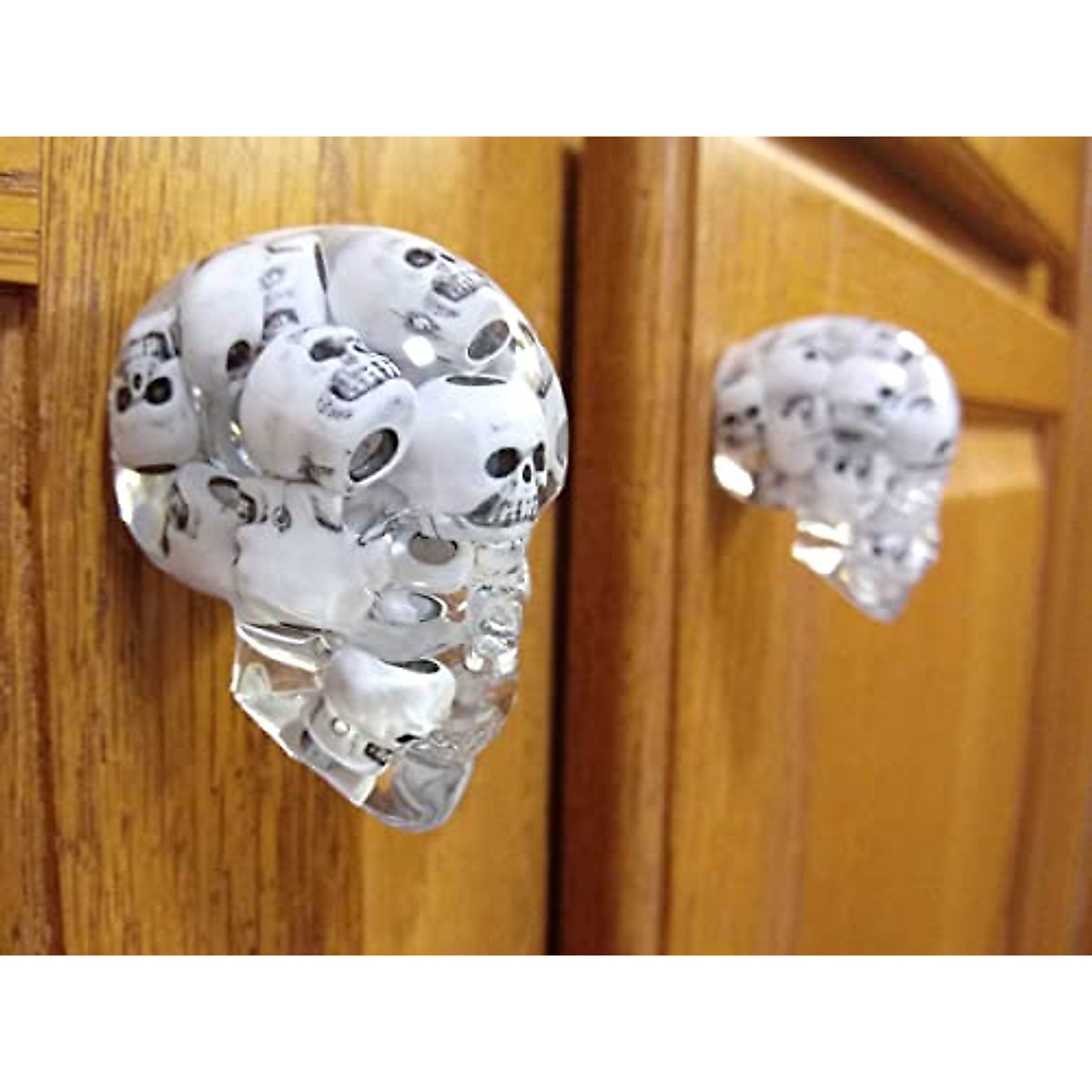 Clear Skull Door Knobs Drawer Knobs with Mini Skull Beads (Set of 2)