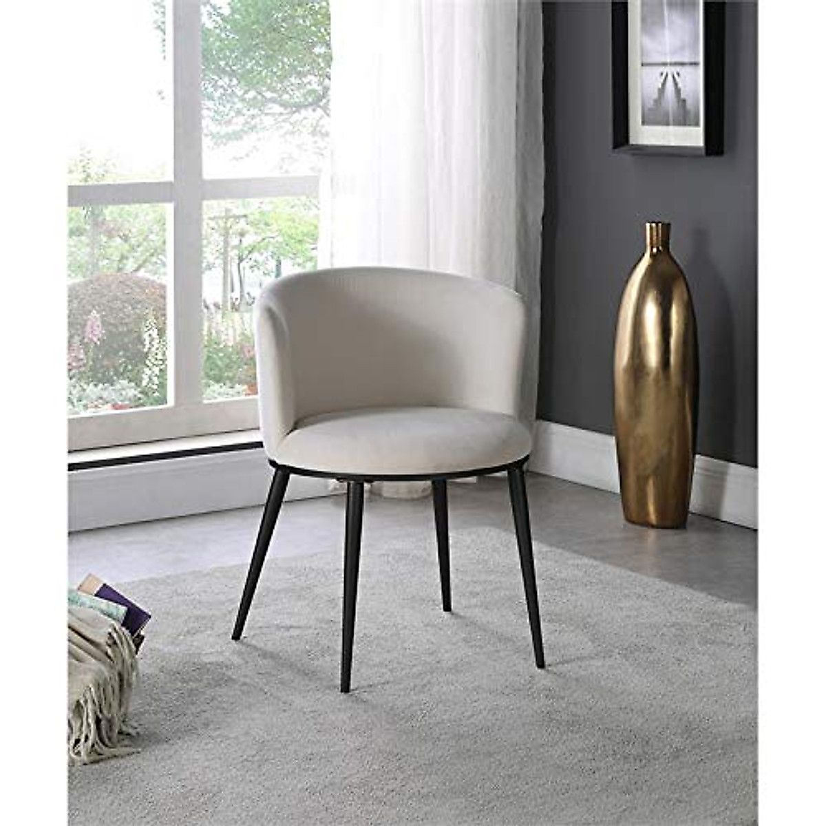 Meridian Furniture Skylar Collection Modern | Contemporary Upholstered Dining Chair with Rounded Back and Sturdy Iron Legs, Set of 2, 23.5" W x 23.5" D x 30" H, Cream Velvet, Matte Black