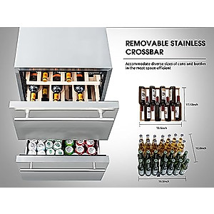 HCK 24 inch Dual Zone Under Counter Refrigerator, Weather Proof Wine and Beverage Refrigerator with SUS304 Body for Outdoor and Indoor, Built-in Beverage Cooler for for Home and Commercial Use