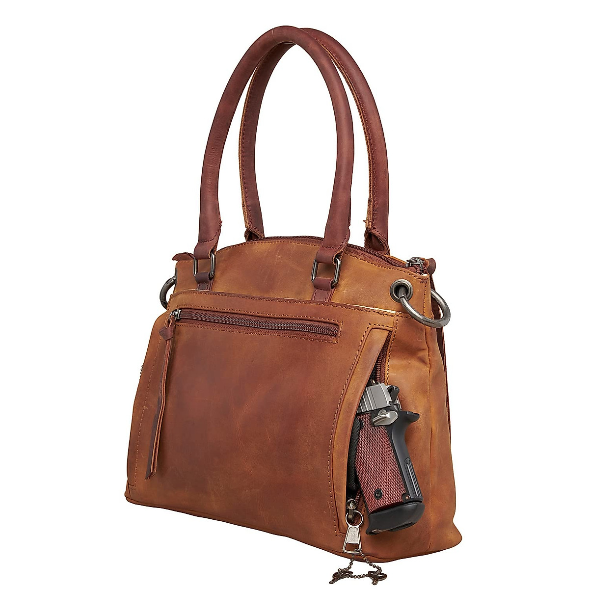 Lady Conceal Concealed Carry Whitely Leather Satchel (Cognac)