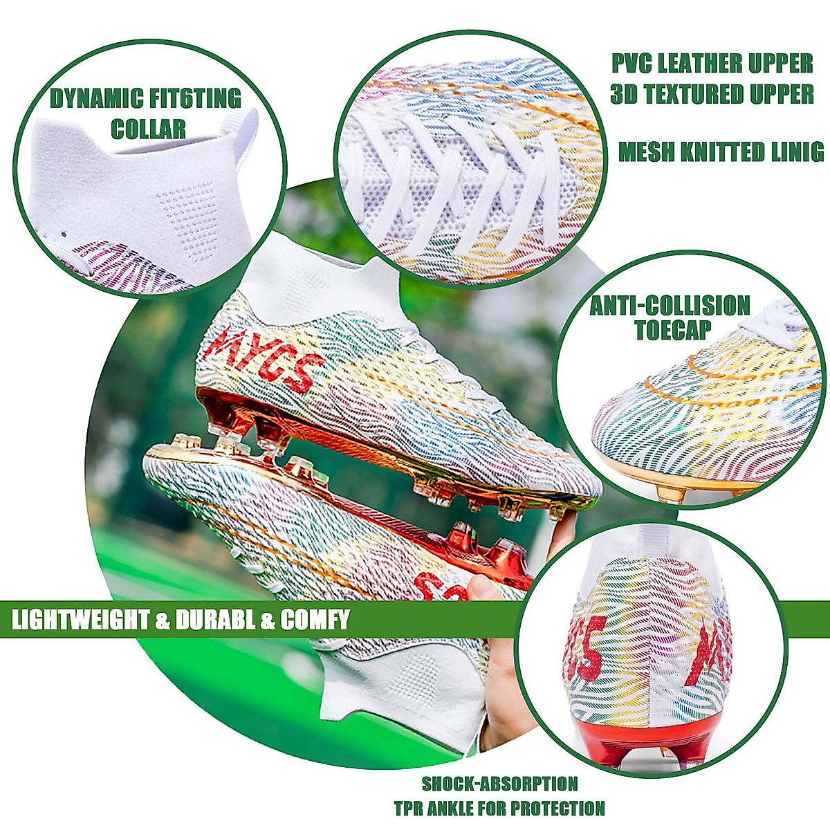 Unisex Golds Soles Soccer Cleats Big Boy's Professional Football Shoes Anti-Skid FG Womens Athletic Outdoor AG TF Spikes