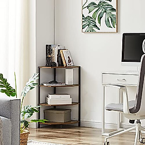 VECELO 31" Corner Shelf, 4-Tier Display Shelves, Wood Storage Stand with Metal Frame, Multipurpose Shelving Unit for Small Space, Home Office, Rustic Brown