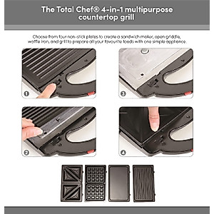 Total Chef 4-in-1 Waffle Maker, Indoor Grill, Sandwich Maker, Panini Press, Electric Griddle, Toaster, Removable Non-Stick Cast Iron Plates, Perfect for Grilled Cheese, Breakfast, Omelets