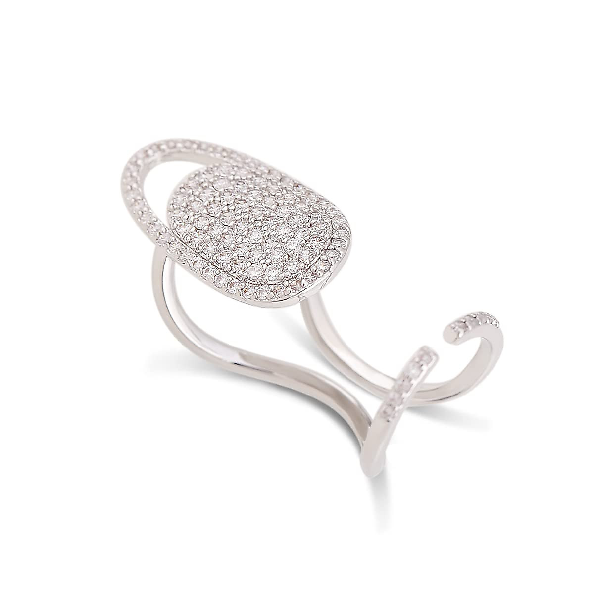 HAHA&TOTO Statement Fingernail Ring for Girls Women Silver Plated Full Zircon Adjustable Finger Tip Ring Fashion Ring Cocktail Party Accessory