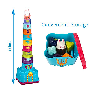 KIMI HOUSE 15 Pieces Stack Up Cup Toys, Early Development Toys, Stacking, Nesting, Sorting Cups and Rattle Shaker for Infants, Toddlers, Boys, Girls, Kids