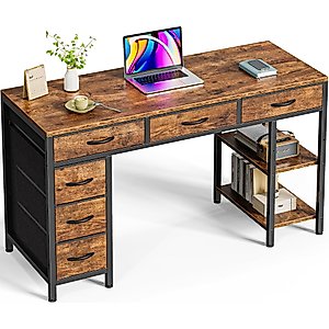 Huuger Computer Desk with 6 Drawers, 47 Inch Office Desk with Shelves, Reversible Gaming Desk, Corner Desk with Storage, Work Desk for Home Office, Study, Living Room, Rustic Brown