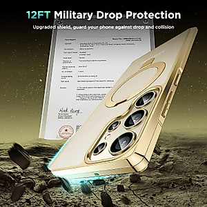 Juntone for Samsung Galaxy S23 Ultra Case with Magnetic Stand,[Compatible with Magsafe][Non-Yellowing], Slim Protective Matte Back and Green Edge Phone Case for Galaxy S23 Ultra Case 6.8 Inch-Gold