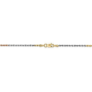 Roy Rose Jewelry 14K Tri-Color Gold 1.8mm Diamond-cut Rope Chain Bracelet ~ Length 7'' inches
