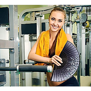 Amajiji Small Folding Hand Fans, Stay Cool and Stylish with Bamboo Handheld Silk Fans - Perfect for Hot Flashes, Music Festivals, Parties, Performances, and Gifts (Double Black Sakura)