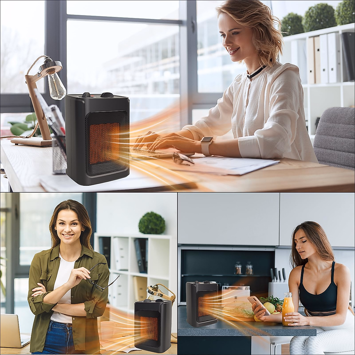 JNDRO Portable Electric Space Heater - 1500W/750W Quiet Ceramic mini Heater Fan with Thermostat, Heat Up 200 Square Feet for Room Office Desk Indoor Use