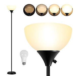 Floor Lamps for Living Room, Dimmable LED Modern Simple Standing Lamp, Tall Lamps for Bedroom Office Dining Room Kitchen, Minimalist Black Pole Lamp with Rotary Switch, 9W LED Bulb Included