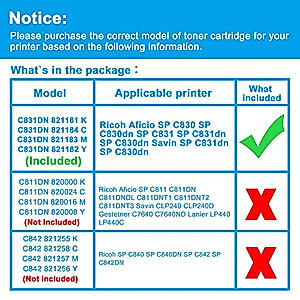 LCL Compatible Toner Cartridge Replacement for Ricoh 821117 821120 821119 821118 821181 821184 821183 821182 SP C830DN C830DNA SP C831D SP C830 C830dn C831 C831dn (4-Pack Black Cyan Magenta Yellow)
