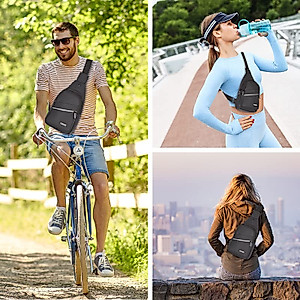 LaliBuBB Waterproof Sling Bag for Men and Women, Crossbody Bag with Headphone Hole, One Shoulder Chest Backpack for Traveling, Hiking, Camping (Black)