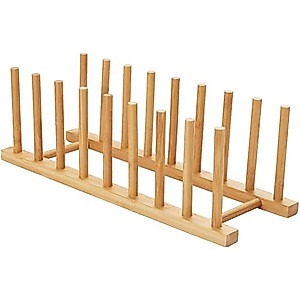 HBlife Bamboo Folding 2-Tier Collapsible Drainer Dish Drying Rack with Utensils Flatware Holder and Dish Plate Bowl Cup Book Pot Lid Cutting Board Drying Rack Stand