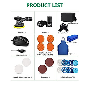 Cordless Car Buffers and Polishers Kit with 2pcs 12V Lithium Rechargeable Battery Polisher with Variable Speed, 2.0Ah Portable Buffer Kit for Buffer/Polisher/Sander (Dark Grey)