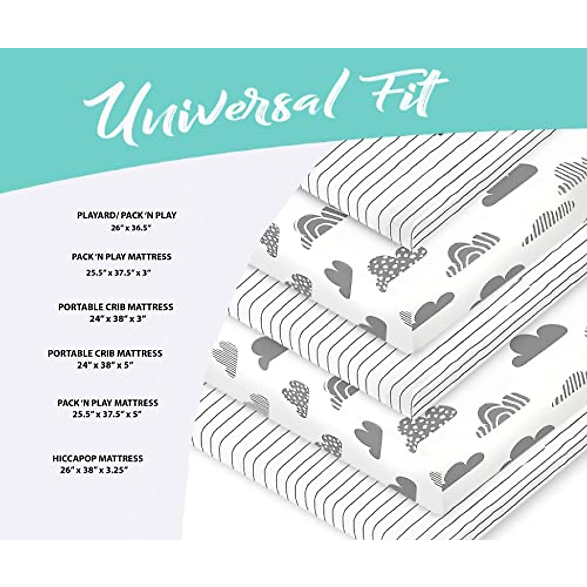 100% Organic Cotton Fitted Sheets for Graco Pack n Play, Babyletto, Pamo Babe, Hiccapop, Dream on Me, Evenflo, Baby Trend, Hygge Hush Portable/Mini Crib/Playards, and Beka Bedside Bassinet 2 Pk