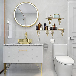 Fixwal 4 Set White Floating Shelves Wall Shelves , Shelves for Wall Decor, White Wall Shelves with Golden Metal Brackets for Bedroom, Living Room, Bathroom, Kitchen, Office Decor