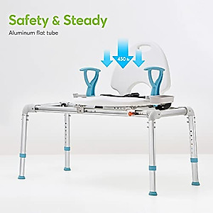 OasisSpace Heavy Duty Sliding Bathtub Transfer Bench 450lbs, Shower Seat Tub Transfer Bench with Backrest and Arms and Sliding Shower Chair for Disabled, Seniors, Bariatric