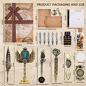Antique Mechanical Gear Feather Pen Calligraphy Pen Set, Quill Pen Ink Set, Beginner Calligraphy Pen Quill pen, Wax Seal Stamp Kit, Calligraphy Copybook,Suitable for beginners/calligraphy lovers.
