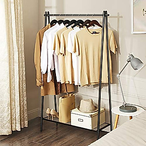 SONGMICS Clothes Rack, Clothing Rack, Garment Rack with Steel Frame, with Hanging Rail and Shelf, 13.2 x 36.4 x 60.2 Inches, for Bedroom, Dressing Room, Laundry Room, Ink Black UHSR23BKV1
