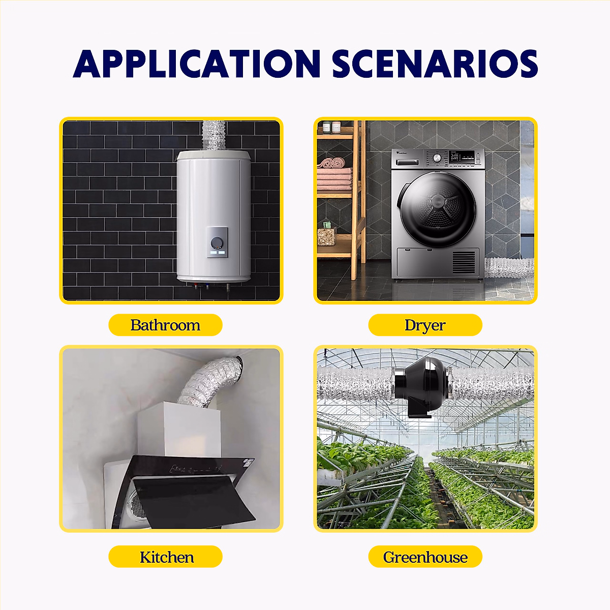 iPower GLDUCT4X8C 4 inch 8 feet Non-Insulated Flex Air Aluminum Foil Ducting Dryer Vent Hose for HVAC Ventilation with 2 Clamps, 4'' X 8', Silver