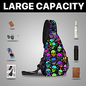 Yrebyou Skull Sling Bag for Women Men Crossbody Strap Backpack Lightweight Waterproof Travel Hiking Daypack Shoulder Bag