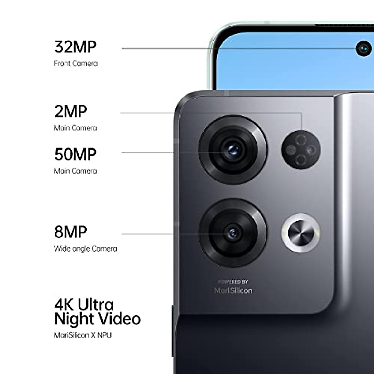 OPPO Reno 8 Pro Dual-Sim 256GB ROM + 8GB RAM (GSM only | No CDMA) Factory Unlocked 5G Smartphone (Glazed Black) - International Version