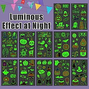 Partywind 135 Styles Luminous Halloween Tattoos, Glow Halloween Treats for Kids Party Supplies Favors Decorations, Cute Halloween Games Toys for Trick or Treat Party (12 Sheets)