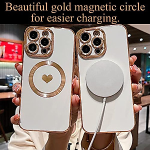 Weonmov for iPhone 13 Pro Case Compatible with MagSafe, Luxury Love Heart Soft Phone Case, Full Camera Lens Protection Magnetic Case for iPhone 13 Pro for Women Girls (6.1") - White