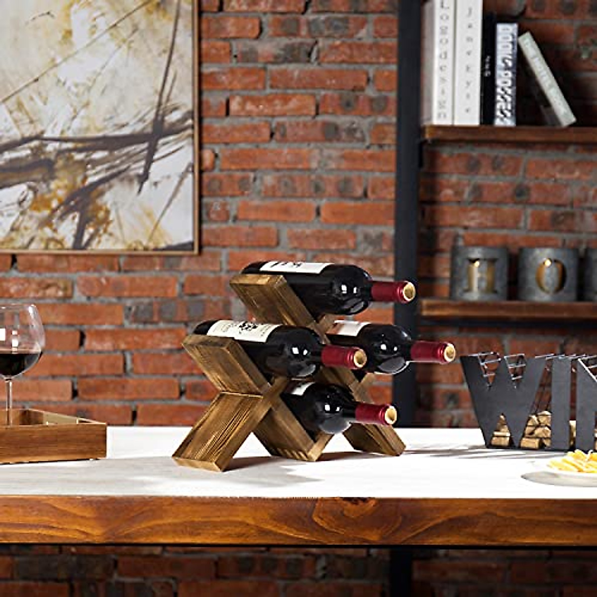 MyGift 4-Bottle Countertop Rustic Brown Wood Wine Rack