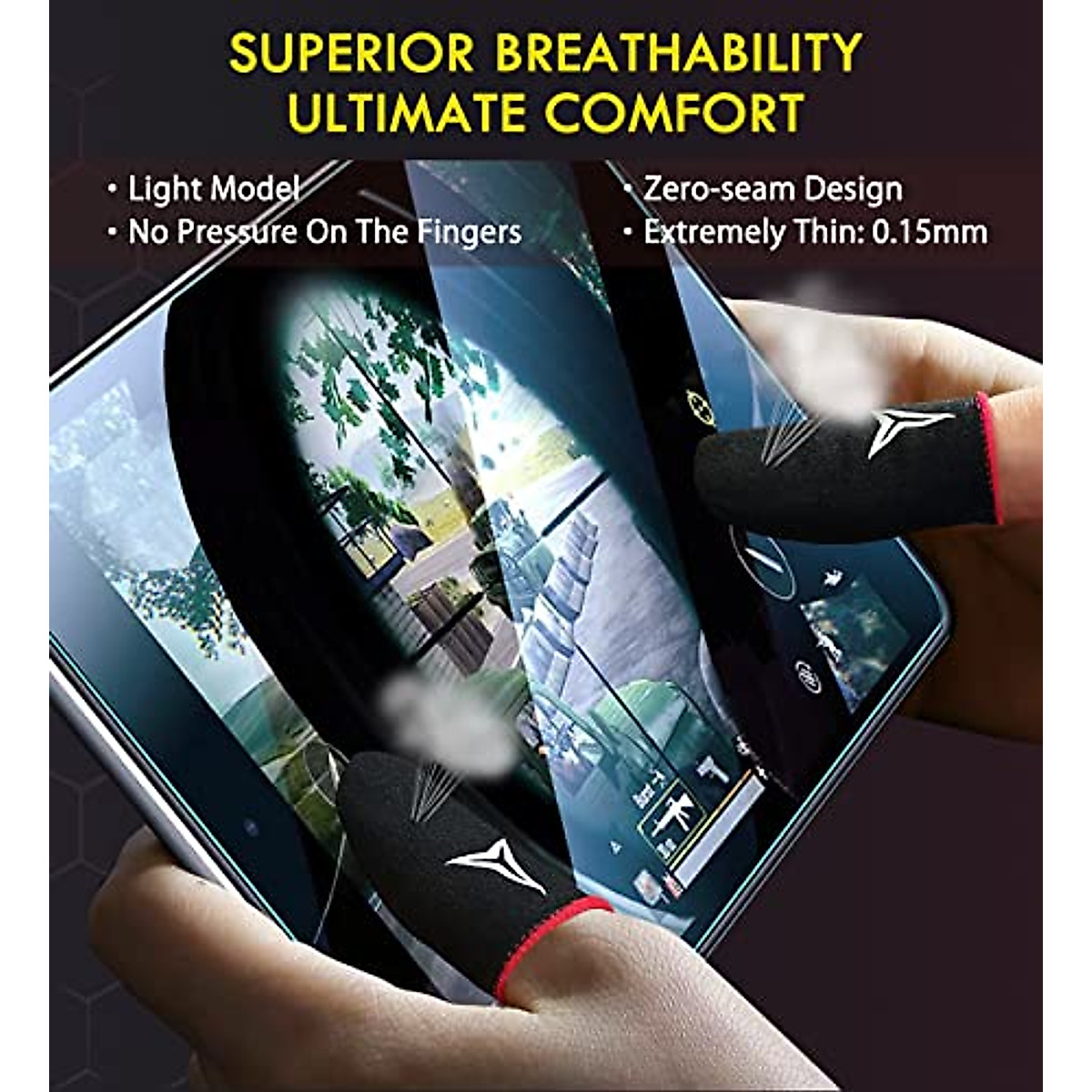 10 Pack Mobile Phone Gaming Finger Sleeves, Nuozme Finger Sleeves Fit All Touchscreen Devices, 0.15mm Superconducting Nanofibers, Smooth Feel, Anti-Sweat, Extremely Thin, Red Edge