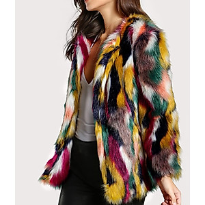 Women's Winter Multicolor Faux Fur Coat Long Sleeve Open Front Luxury Colorful Warm Fuzzy Jacket Outwear-HINDOLA