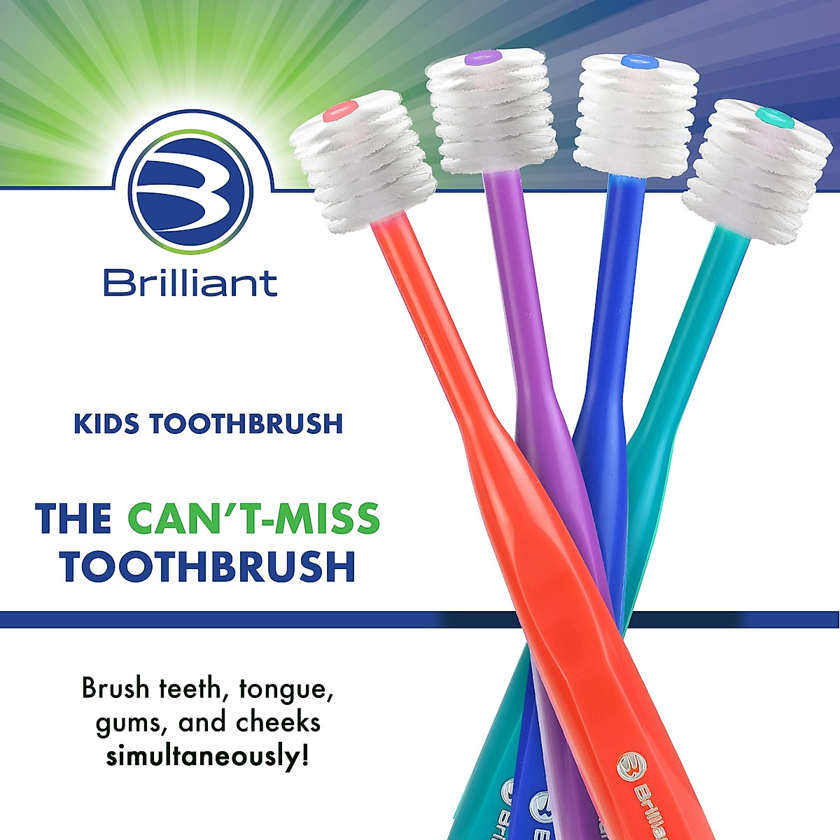 Brilliant Oral Care Kids Toothbrush with Soft Bristles and Round Head, for a Child Approved, Easy to Use All-Around Clean Mouth, Ages 5-9 Years, Royal Blue, 1 Pack