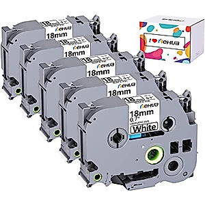 Hehua 18mm 0.7 Laminated White Tape Compatible for Brother P-Touch TZe-241 TZe241 TZ-241 TZ241 TZe Label Maker Tape for Ptouch PTD400 PTD600 PTP750W PT1880, 3/4 Black on White Tapes, 26.2ft, 5 Pack