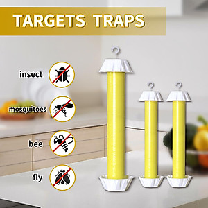 3-Pack Fly Trap Sticks for Indoor, Kitchen, Porch, Garbage Can, High-End Adhesive Fly Catcher Stick for Fly, Fruit Fly, and Flying Insect, Hanging Hook Included, Non-Toxic, Easy to Use and Disposable