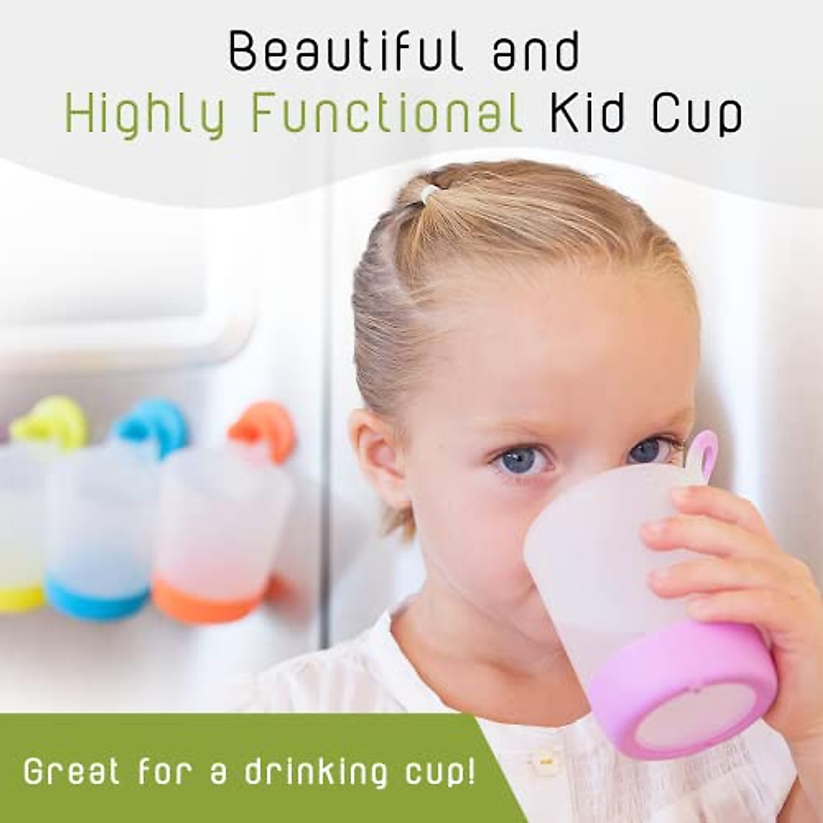 Puj - Phillip Cups, Hangable, Rinse-and-Play Reusable Plastic Cups, Highly Functional Fun Cups for Kids, Set of 4 Kids Cup with 4 Grippy Hooks - Frustration Free Packaging (MultiColor)