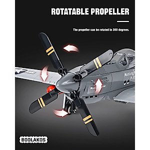 BOOLAKOS P-51 Mustang Fighter Bomber Building Blocks Sets, Military WW2 Airplane Building Toy, Collectible WW2 Army Model for Children Adults (258PCS)