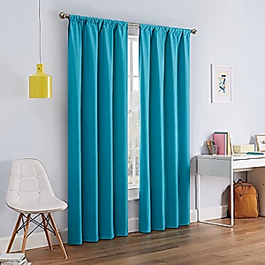 ECLIPSE Kendall Modern Blackout Thermal Rod Pocket Window Curtain for Bedroom or Living Room (1 Panel), 42" x 63", Turquoise