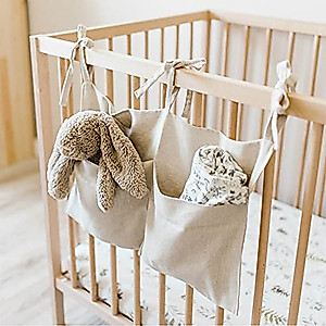 YeeMan Linen Baby Bedside Hanging Storage Bag,2 Pockets Organizer for Baby Cribs and Toys (Burlywood)
