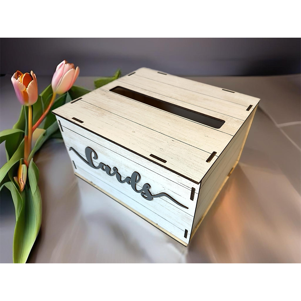 Wooden Wedding Card Box for Reception money Envelopes,Bridal & baby Showers, Graduations or engagements (Rustic White)