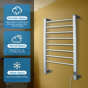 BVANQ Towel Warmer with Timer,Towel Racks for Bathroom,8 Bar Heated Towel Rack for Clothes Drying,Portable Free Standing Heater,Auto Cut Off Home Electric Heat Dryer,Wall Mount Thermostat Shelf