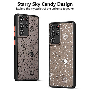 ZTOFERA Compatible with Samsung Galaxy S21 Ultra 5g Case (6.8 Inch), Planet Sky Star Pattern Protective Phone Case Translucent Frosted Hard PC Back Case Silicone Bumper Shockproof Cover - Black Sky