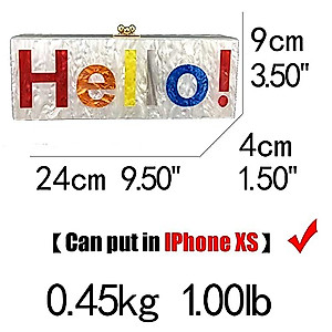 Boutique De FGG Hello Women Long Acrylic Clutch Purse Evening Bags Chain Shoulder & Crossbody Handbag (Small,White)