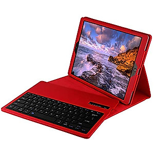 Lrufodya Keyboard Case for iPad Pro 12.9 Wireless Detachable Keyboard, Separable PU Leather Case Cover Magnetically Keyboard for iPad Pro 12.9 (for iPad 12.9(2015/2017), Red)