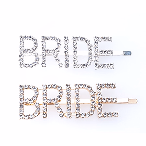 Sowaka BRIDE Hair Pin 2 Pcs Gold Silver Metal Vintage Hair Clip with Rhinestone Letter Hair Accessories for Bride Women Girls Wedding Bridal Shower Party Favor Bachelorette Party (BRIDE)