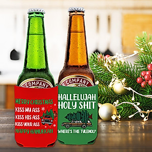 Funny Christmas Beer Can Covers, Christmas Vacation Merchandise Decorations, 8 Pcs Can Cooler Sleeves, 12 oz Reusable Can Coolers for Beverage Soda Drinks, Novelty Holiday Party Decor Supplies