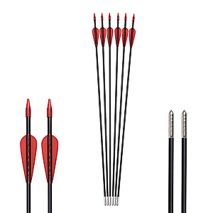 6875 Fiberglass Arrows Archery 24 Inch Target Shooting Safetyglass Recurve Bows Suitable for Youth Children Woman Beginner 6pcs/Pack (tigerspot red Vanes)