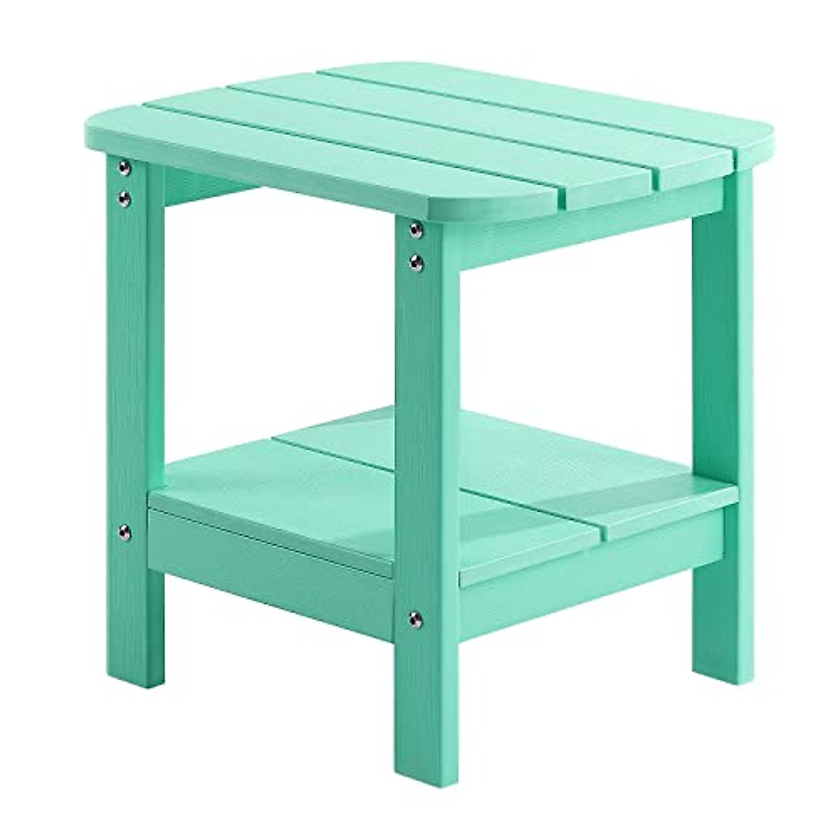 Luxspire Outdoor Side Table, Weather Resistant Adirondack Side Table, Double-Layer Small Patio Porch Balcony End Table, Rectangular Poly Plastic Tea Coffee Table for Deck Garden Furniture, Turquoise
